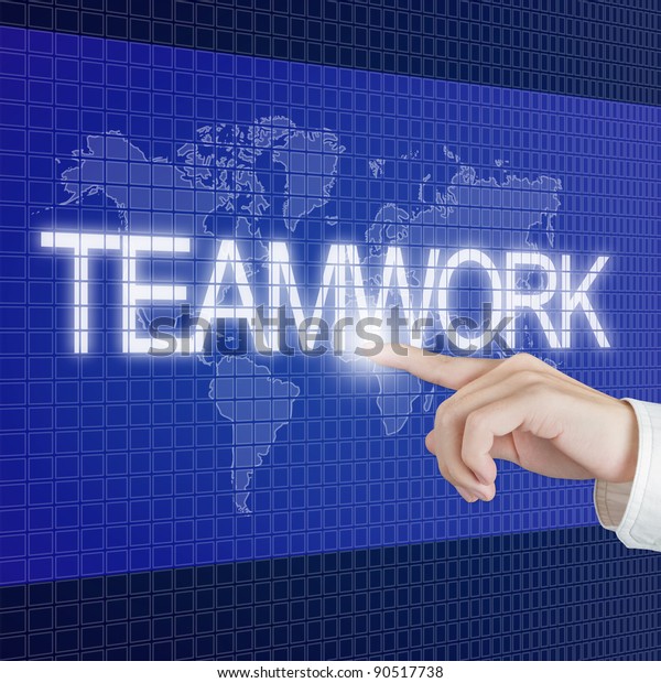 Hand Push Teamwork Button On Touch Stock Photo 90517738 | Shutterstock