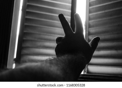 Hand Reaching Out Open Window Dramatic Stock Photo 1168305328 ...