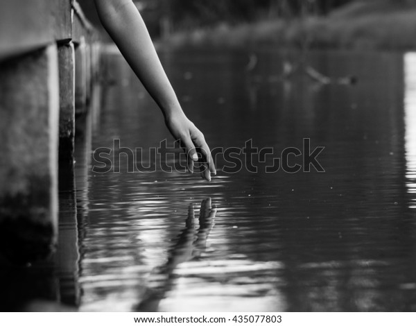 Hand Reaching Water Surface Reflection Stock Photo (Edit Now) 435077803