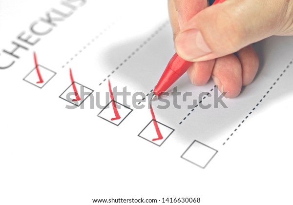 Hand Red Pen Marking On Checklist Stock Photo 1416630068 | Shutterstock