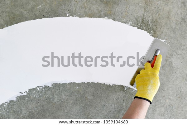 Hand Spatula Process Applying Layer Putty Stock Photo (Edit Now) 1359104660