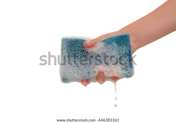 Hand Squeezing Soap Sponge White Background Stock Photo 646383361 ...