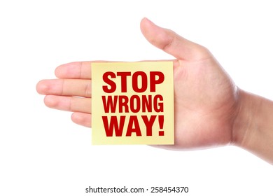 Hand Stop Wrong Way Note Isolated Foto de stock 258454370 | Shutterstock