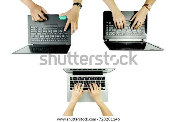 Hand Three People Using Computer Keyboard Stock Photo 728201146 ...