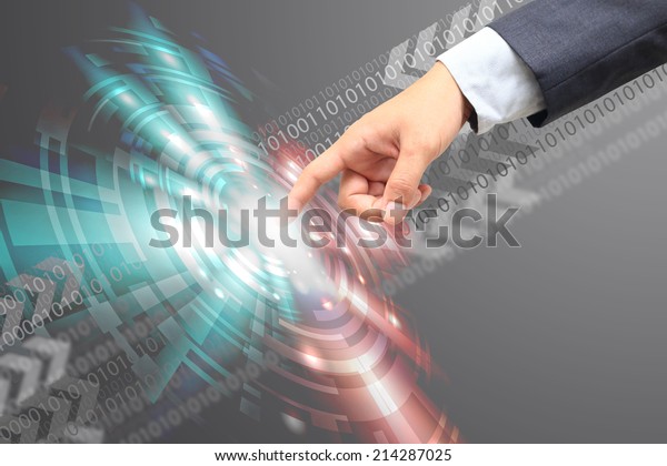 Hand Touch Button Communication Technology Stock Photo (Edit Now) 214287025