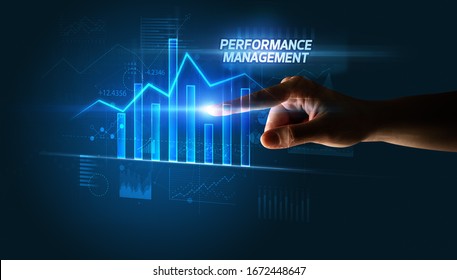 Hand Touching Performance Management Button Business Stock Photo ...