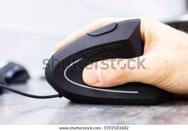 Hand Uses Vertical Ergonomic Computer Mousejoystick Stock Photo ...