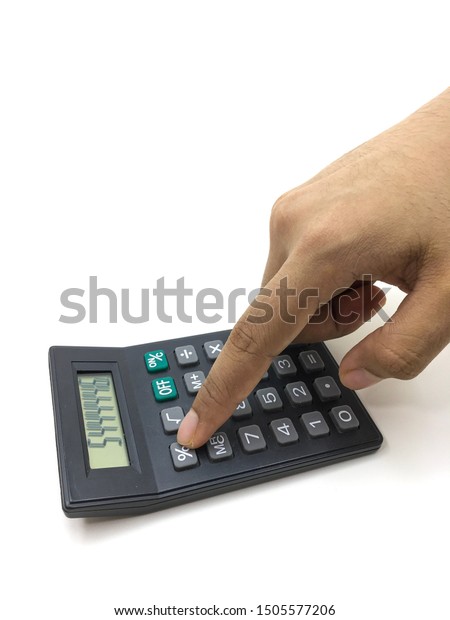 Hand Using Calculator On White Background Stock Photo 1505577206 ...