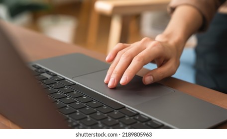 Hand Using Computer Laptop Touching Mouse Stock Photo 2189805963 ...