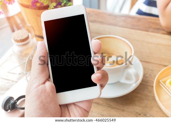 Hand Using Mobile Smartphone Vertical Position Stock Photo 466025549 ...