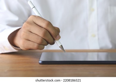 Hand Using Pen Tabletsaving Plan Concept Stock Photo 2208186521 ...