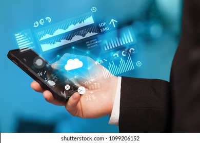 Hand Using Phone Cloud Technology Linked Stock Photo 1099206152 ...