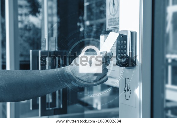 Hand Using Security Key Card Scanning Stock Photo (Edit Now) 1080002684