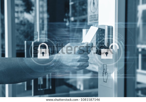 Hand Using Security Key Card Unlocking Stock Photo 1081587146 ...