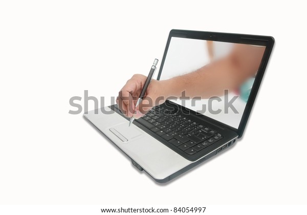 Hand Writing Through Computer Screen Stock Photo 84054997 | Shutterstock