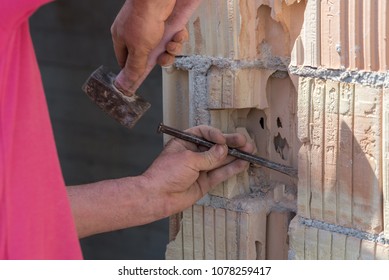Hands Bricklayer Using Hammer Chisel Stock Photo 1078259417 | Shutterstock