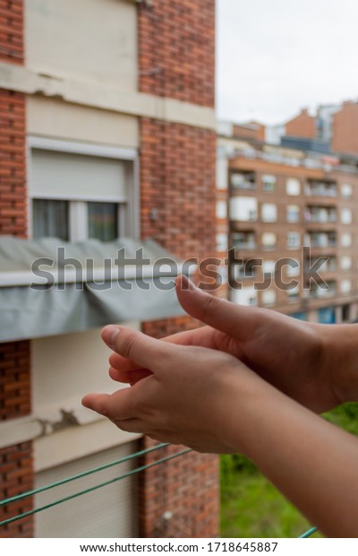 Hands Clapping Out Window Red Brick Stock Photo 1718645887 | Shutterstock