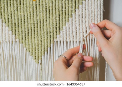 Hands Doing Macrame Craft Handmaking Cotton Stock Photo 1643364637 ...
