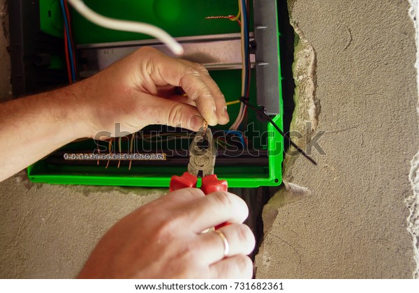 Hands Electrical Wiring Pulled Through Hole Stock Photo 731682361 ...