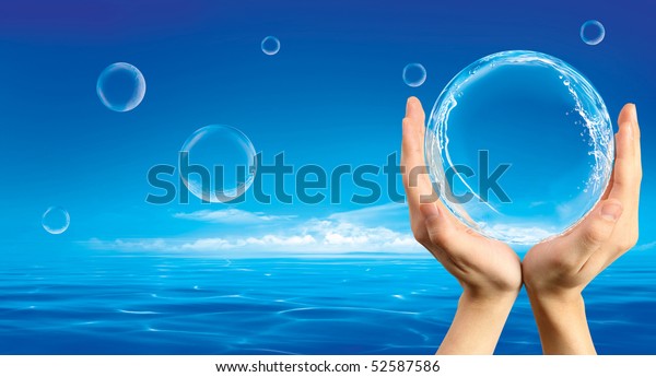 Hands Holding Bubble Splashes Inside Against Stock Photo (Edit Now ...