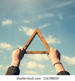 Hands Holding Triangle Symbol Cloudscape Concept Stock Photo 526913359 ...