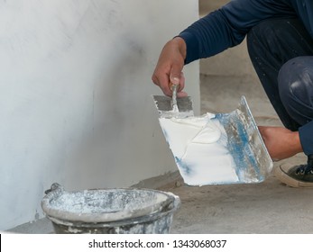 Hands Plasterer Work Application Plaster On Stock Photo 1343068037 ...