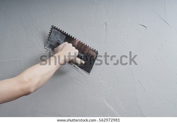 Hands Plasterer Work Application Plaster On Stock Photo (Edit Now ...