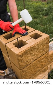 Hands Professional Bricklayer Gloves While Working Stock Photo (Edit ...