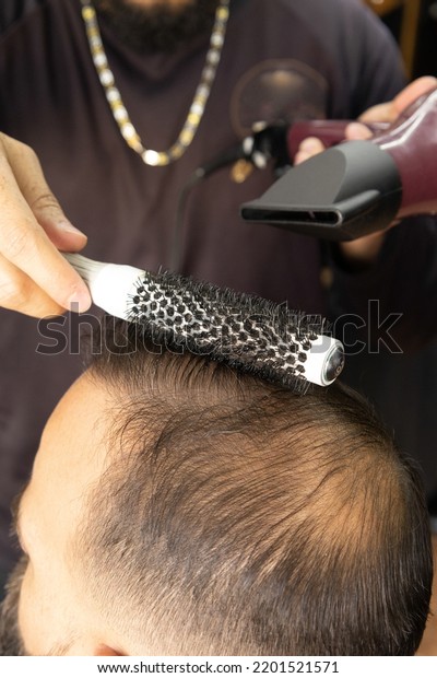 Hands Professional Combing Person Using Hair Stock Photo 2201521571 ...