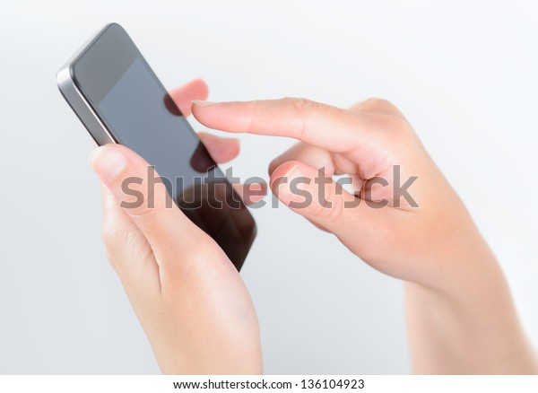 Hands Using Mobile Smartphone Stock Photo (Edit Now) 136104923