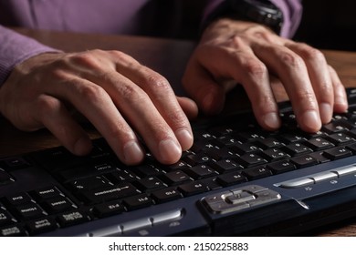 Hands Working On Computer Typing Keyboard Stock Photo 2150225883 ...