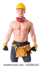 Strong Build Construction Worker Isolated White Stock Photo 687158293 ...