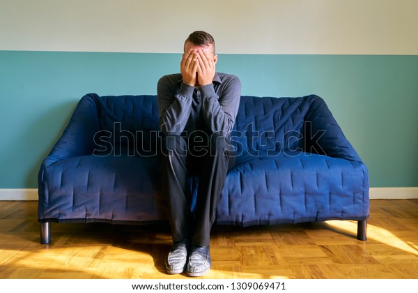 Handsome Guy Posing Crying Man Sitting写真素材1309069471 | Shutterstock