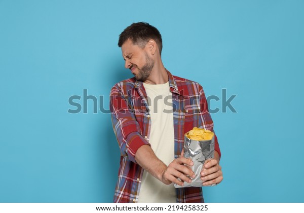 Handsome Man Refusing Eat Potato Chips Stock Photo 2194258325 ...