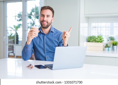 Handsome Man Working Using Computer Laptop Foto stock 1331071730 ...
