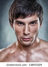 Handsome Model Posing Front Gray Background Stock Photo 138953309 ...