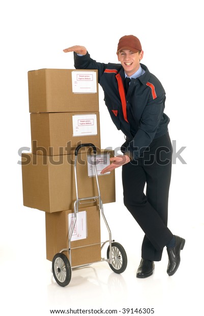 Handsome Postman Making Delivery Post Package Stock Photo (Edit Now ...