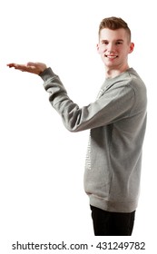 Happy Man Standing While Presenting Against Stock Photo 431249782 ...