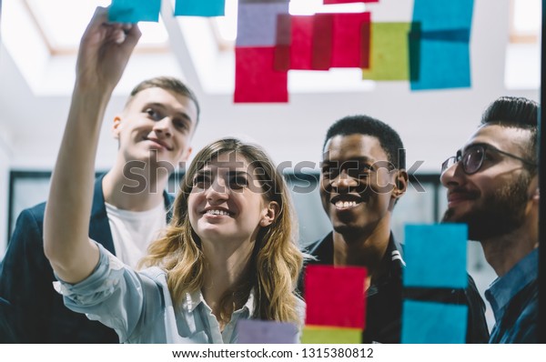 Happy Office Workers Smiling While Female Stock Photo 1315380812 ...