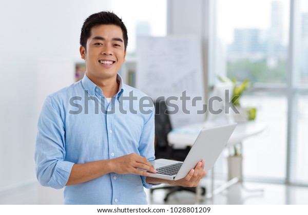 Happy Young Asian Software Developer Laptop Stock Photo 1028801209 ...