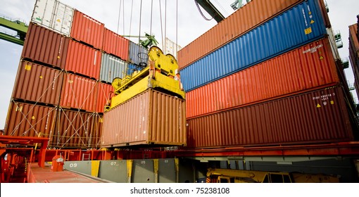 Harbour Crane Lifts Container During Cargo Stock Photo (Edit Now) 75238108 Harbour Crane Lifts Container During Cargo Stock Photo (Edit Now) 75238108