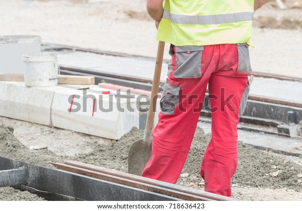 Hard Working Construction Industry Man Shovel Stock Photo 718636423 ...