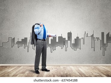 Headless Engineer Man Papers Hand Against Stock Photo 500552308 ...