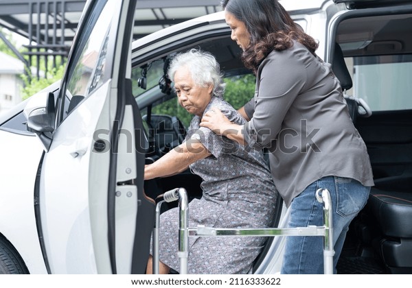 Help and support asian senior or elderly old lady woman patient walk ...