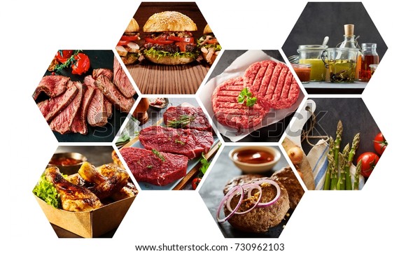 Hexagonal Collage Assorted Barbecue Foods Raw Stock Photo (Edit Now ...