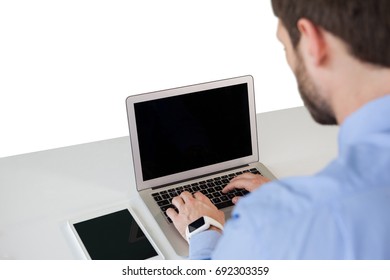 High Angle View Businessman Using Laptop Stock Photo 692303359 ...