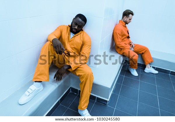 High Angle View Multicultural Prisoners Sitting Stock Photo (Edit Now ...