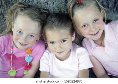 High Angle View Three Young Girls Stock Photo 1590224878 | Shutterstock