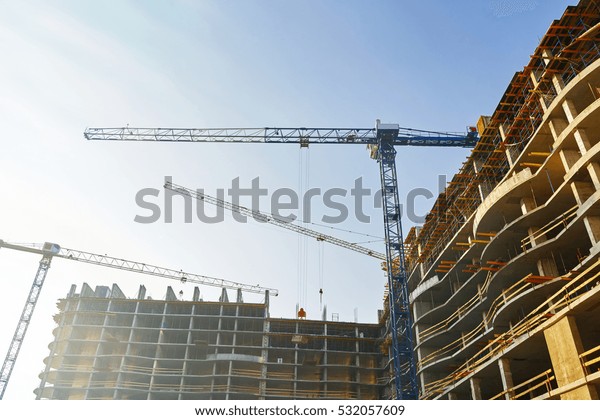 High Building Under Construction Side Cranes Stock Photo (Edit Now ...