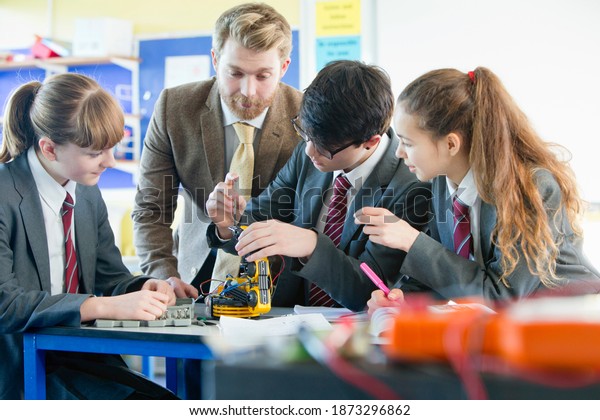High School Students Uniforms Assembling Robotic Stock Photo 1873296862 ...